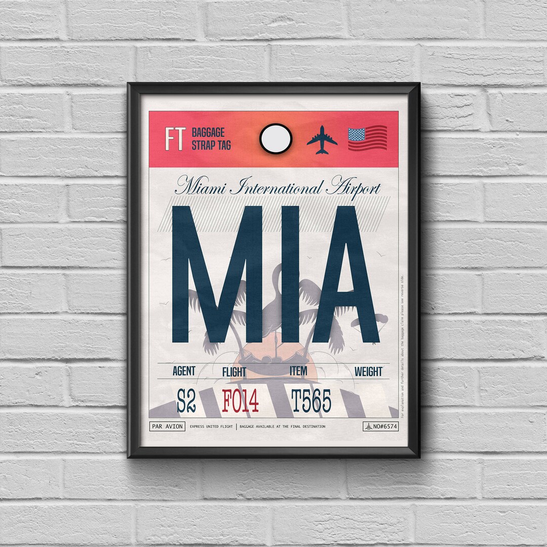 Miami Airport Tag, USA Travel Poster, Miami Vintage Luggage Tag, Miami ...