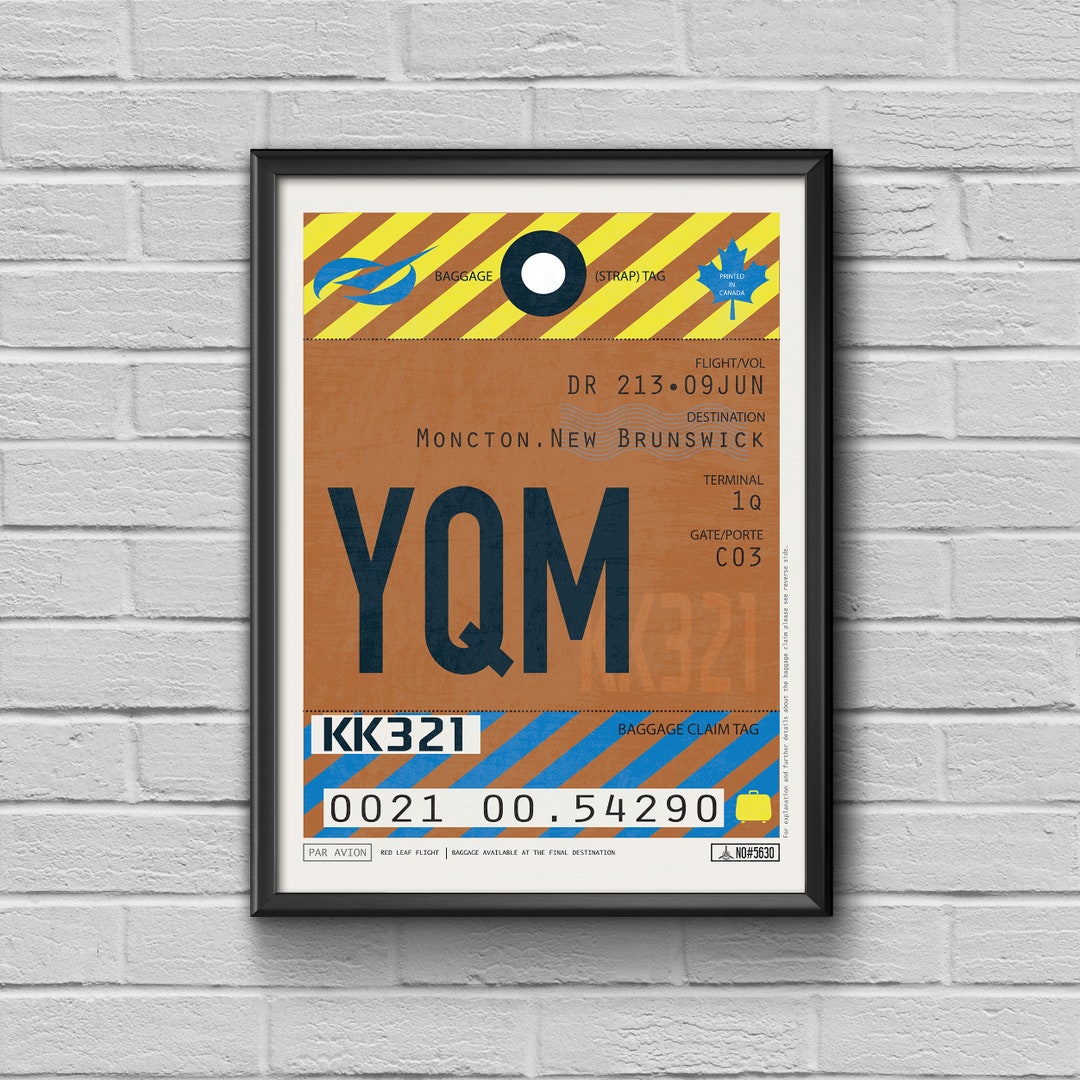 Moncton Airport Tag, Canada Travel Poster, YQM Airport Code, Aviatic ...