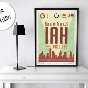 Houston Airport Tag, Texas Travel Poster, IAH Luggage Tag, Houston ...