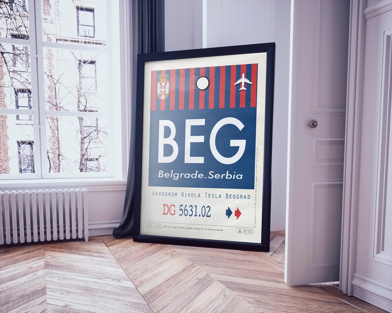 Belgrade Airport Tag Serbia Travel Poster BEG Airport Code - Etsy
