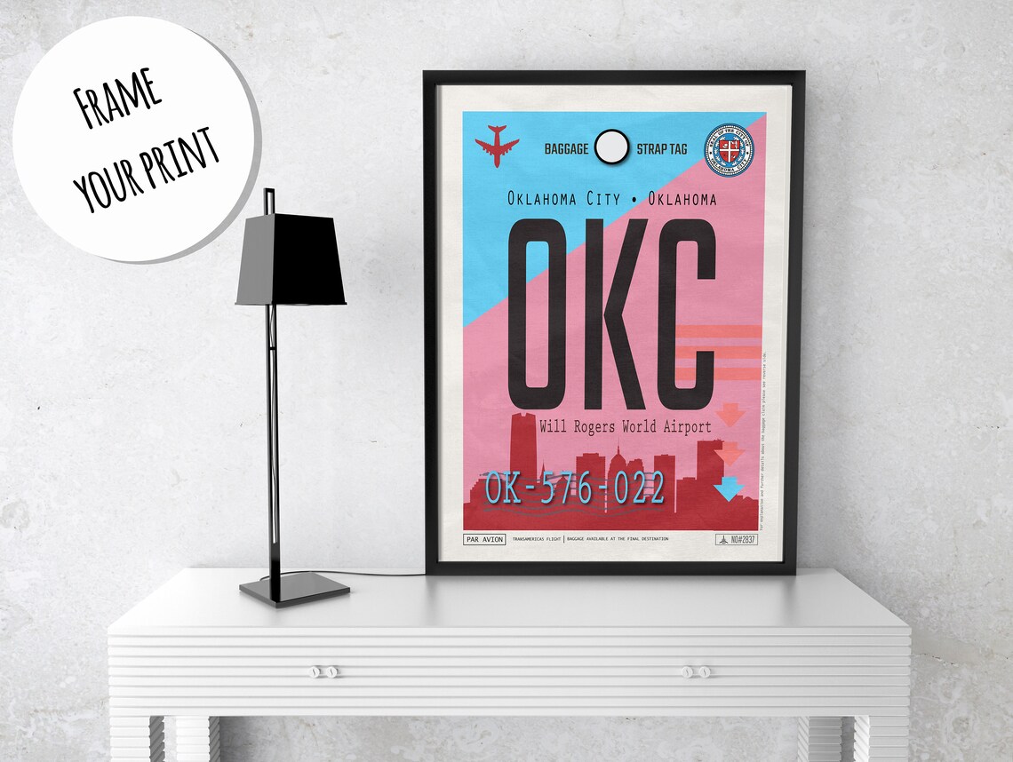 Oklahoma City Airport Tag Oklahoma Travel Poster OKC Airport | Etsy