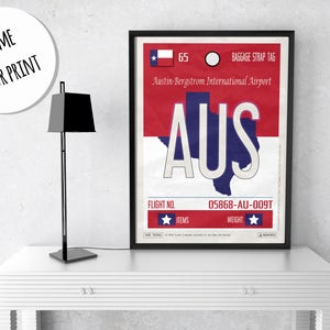 Austin Airport Tag, Texas Travel Poster, Vintage Luggage Tag, Texas ...