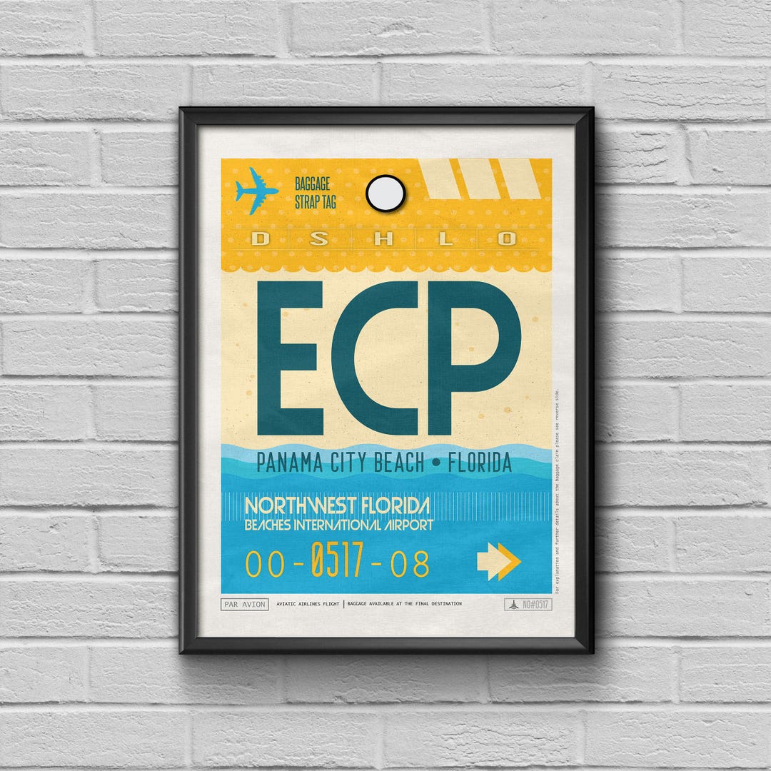 Panama City Beach Airport Tag Poster, ECP Florida Travel Art - Etsy Canada