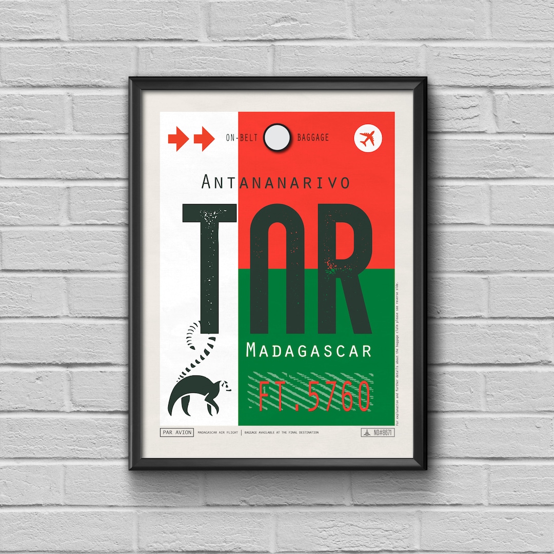 Antananarivo Airport Tag, Madagascar Travel Poster, TNR Airport Code ...