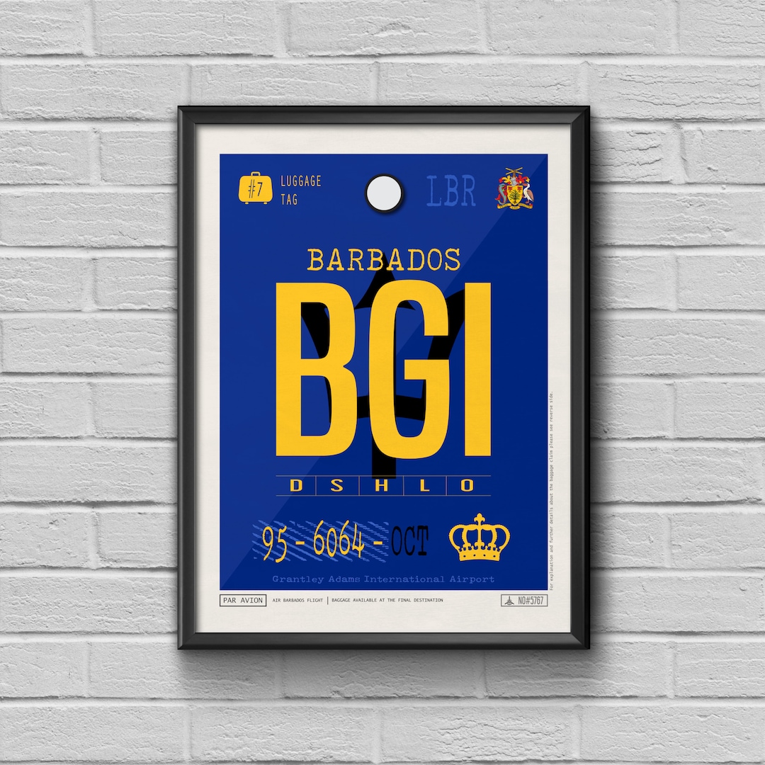 Barbados Airport Tag, Barbados Flag Travel Poster, BGI Airport Code ...