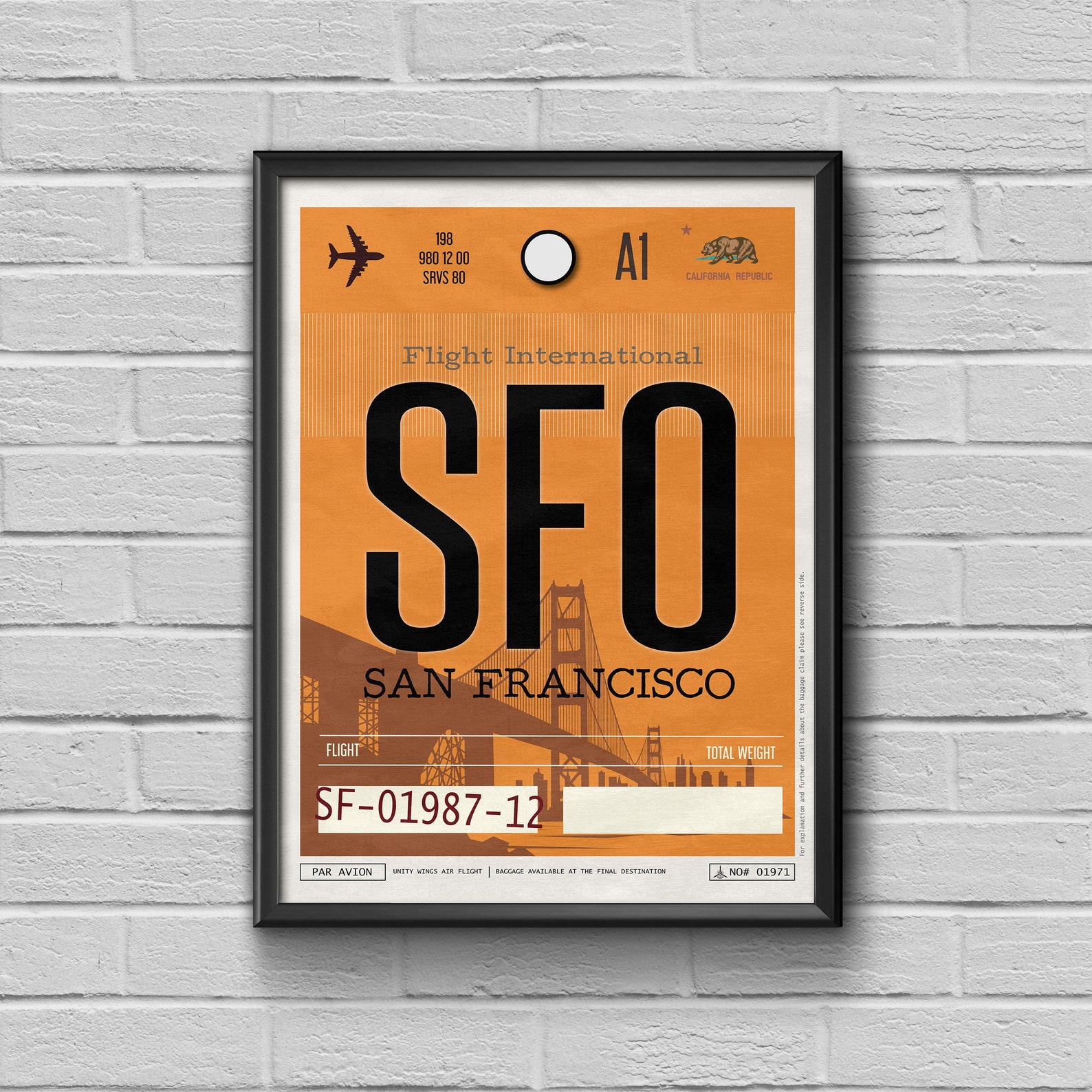 San Francisco Airport Tag USA Travel Poster Vintage Luggage - Etsy