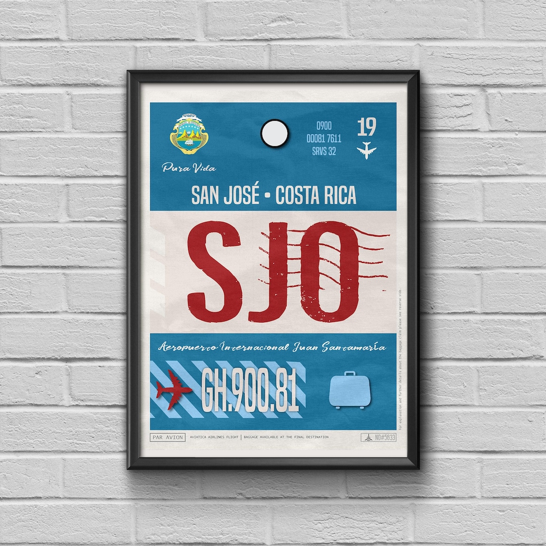 Vintage San Jose Airport Tag Poster, Costa Rica Travel Art - Etsy