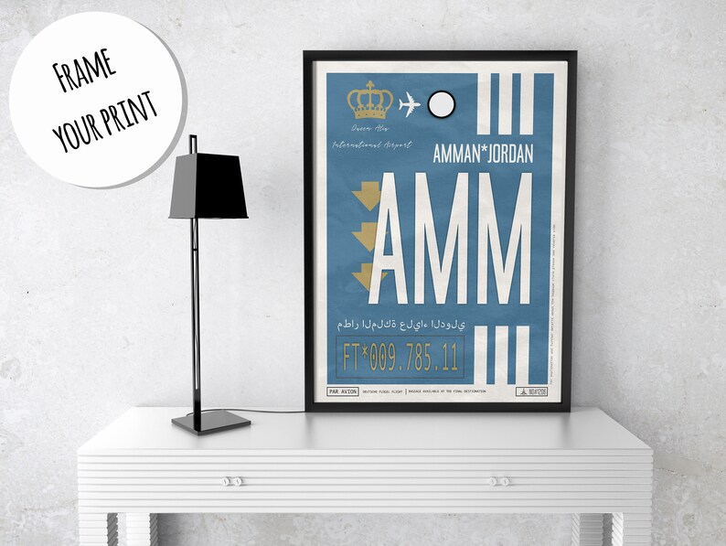 Jordan Airport Tag Amman Art Poster Jordan Luggage Tag - Etsy Ireland