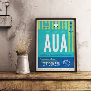 Oranjestad Airport Tag, Aruba Travel Poster, AUA Airport Code, Aruba ...