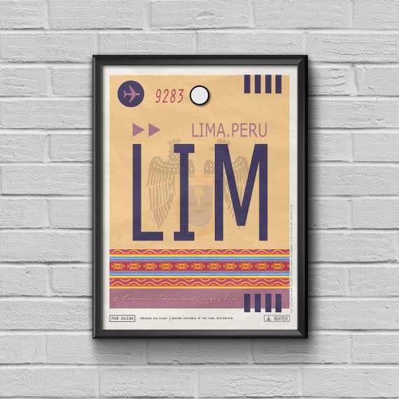 Lima Airport Tag Peru Travel Poster LIM Airport Code | Etsy