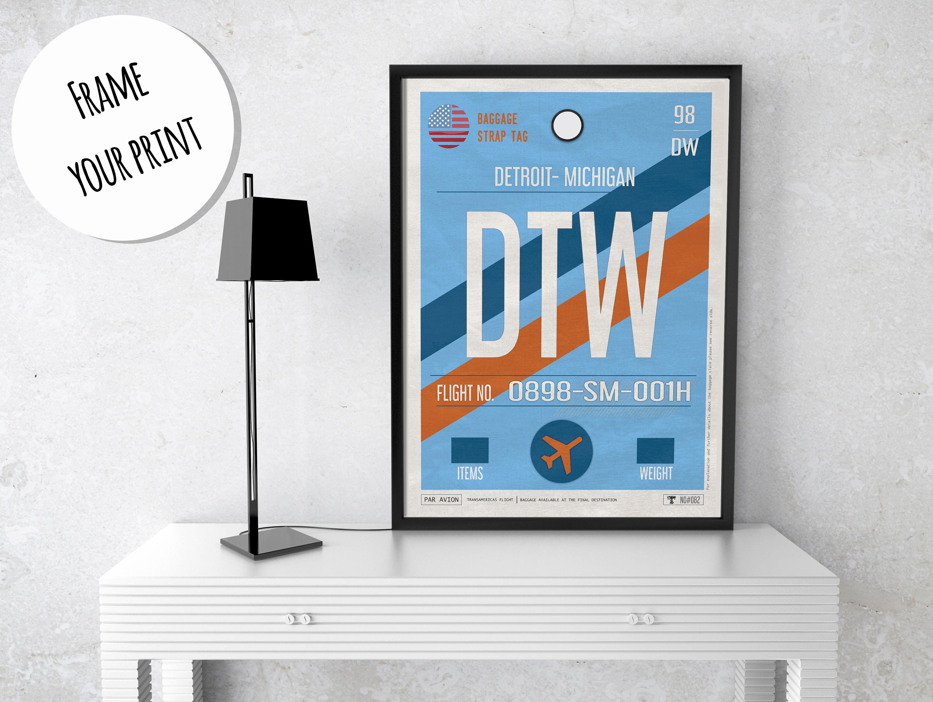 Detroit Luggage Tag Framed Poster Vintage Print Art Travel - Etsy Ireland