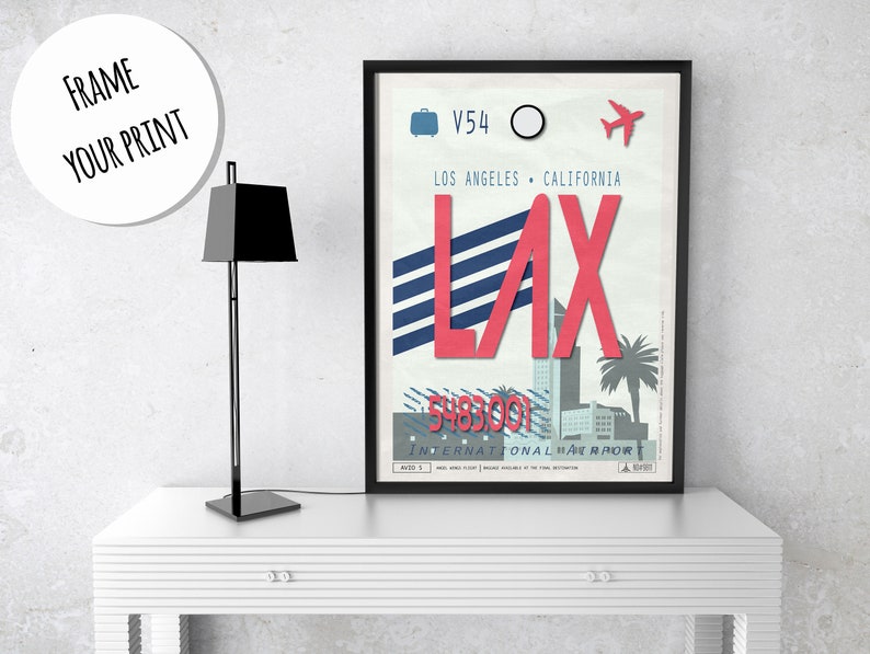 Los Angeles Airport Tag California Travel Poster LAX Airport - Etsy
