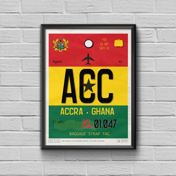 Accra Airport Tag Ghana Travel Poster ACC Airport Code | Etsy