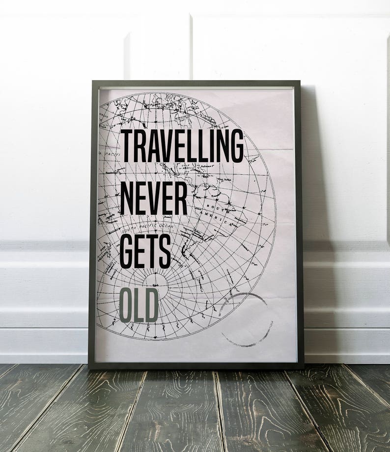 Travel Quote Vintage Map Print Quote Art Print Travel Lover | Etsy