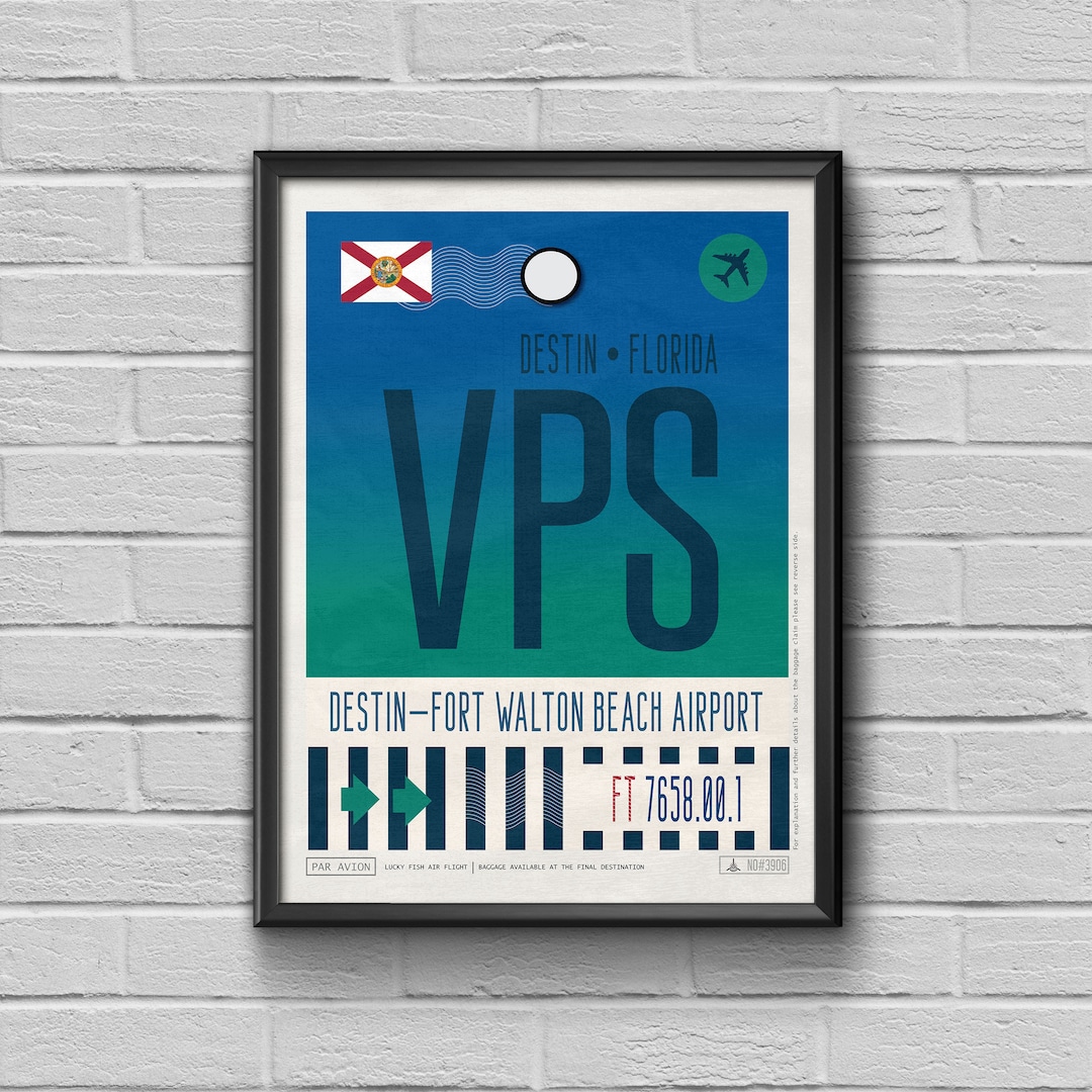 Destin Airport Tag, Florida Travel Poster, VPS Airport Code, Fort ...