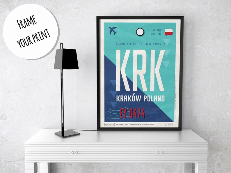 Krakow Airport Tag Poland Travel Poster KRK Airport Code - Etsy