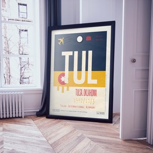 Tulsa Airport Tag, Oklahoma Travel Poster, TUL Airport Code, Tulsa Flag ...