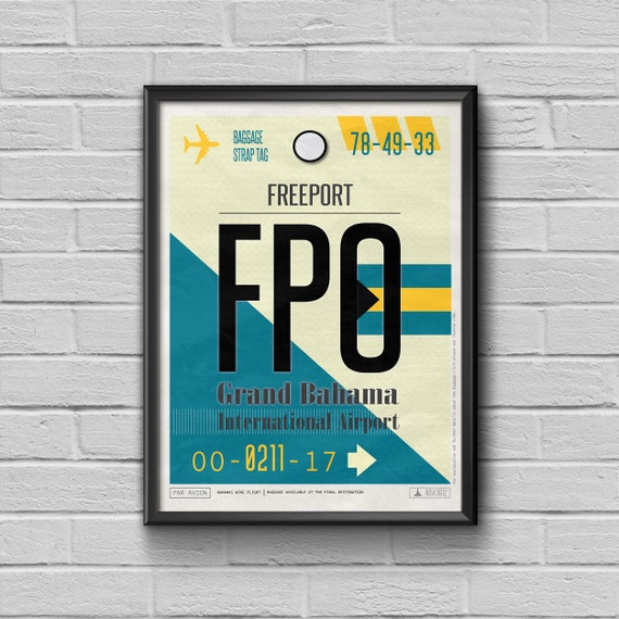 Freeport Airport Tag Bahama Travel Poster FPO Airport Code | Etsy