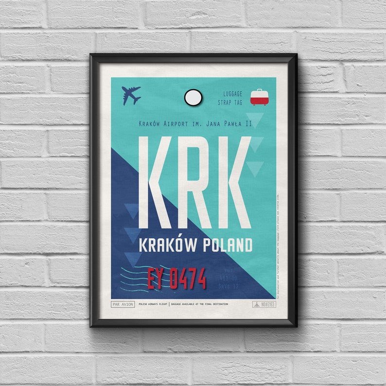 Krakow Airport Tag Poland Travel Poster KRK Airport Code - Etsy