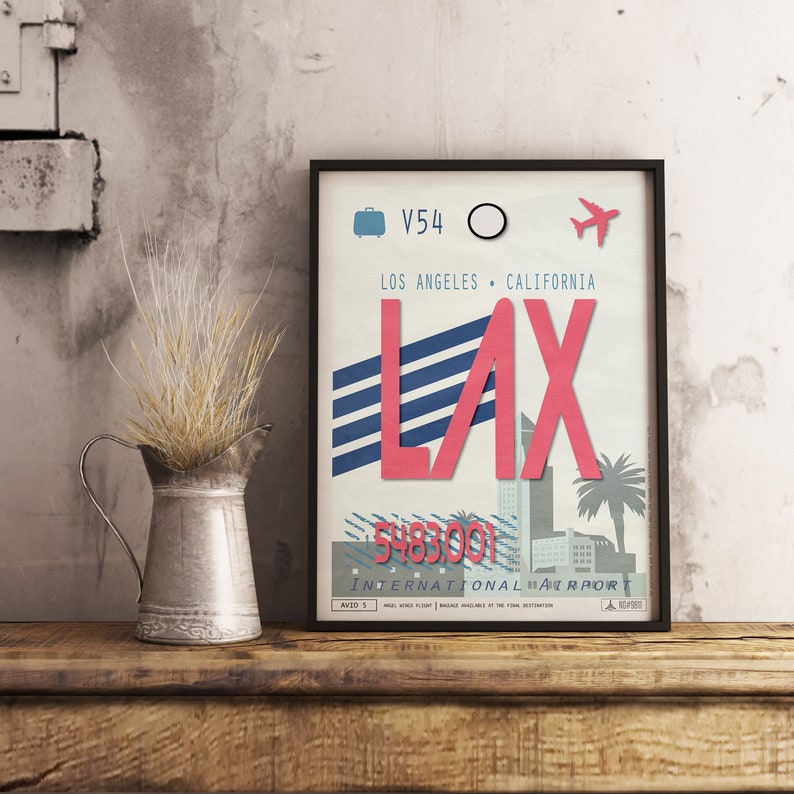 Los Angeles Airport Tag California Travel Poster LAX Airport - Etsy