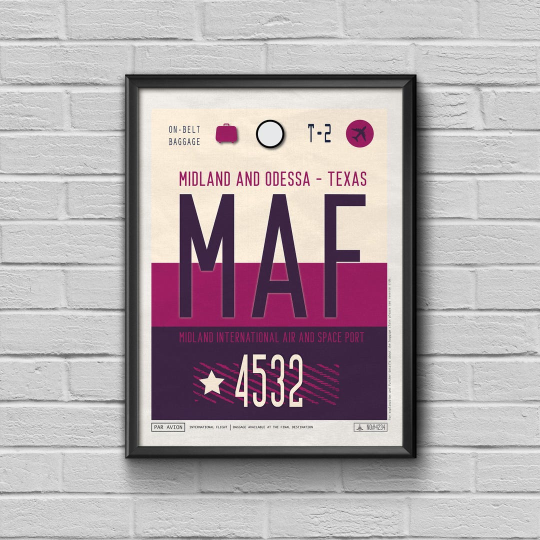 Midland Texas MAF Airport Code Vintage Travel Poster - Etsy