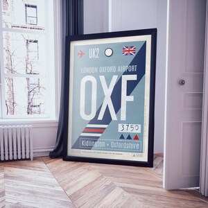 Oxford Airport Tag, London Travel Poster, OXF Airport Code Framed Print ...
