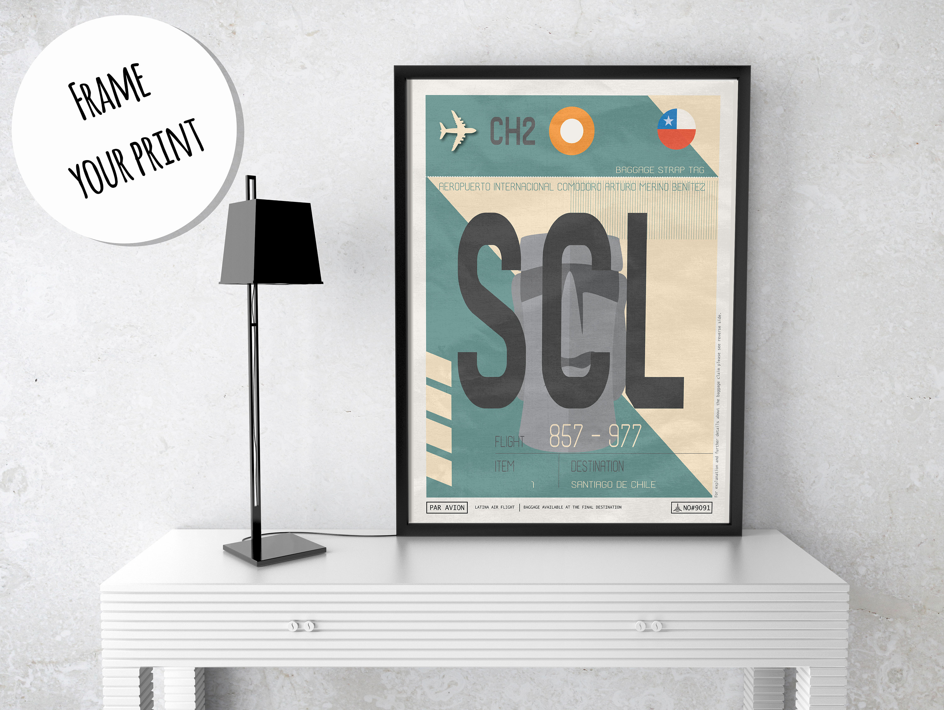 Santiago Luggage Tag Chile Travel Poster Airport Tag Print | Etsy