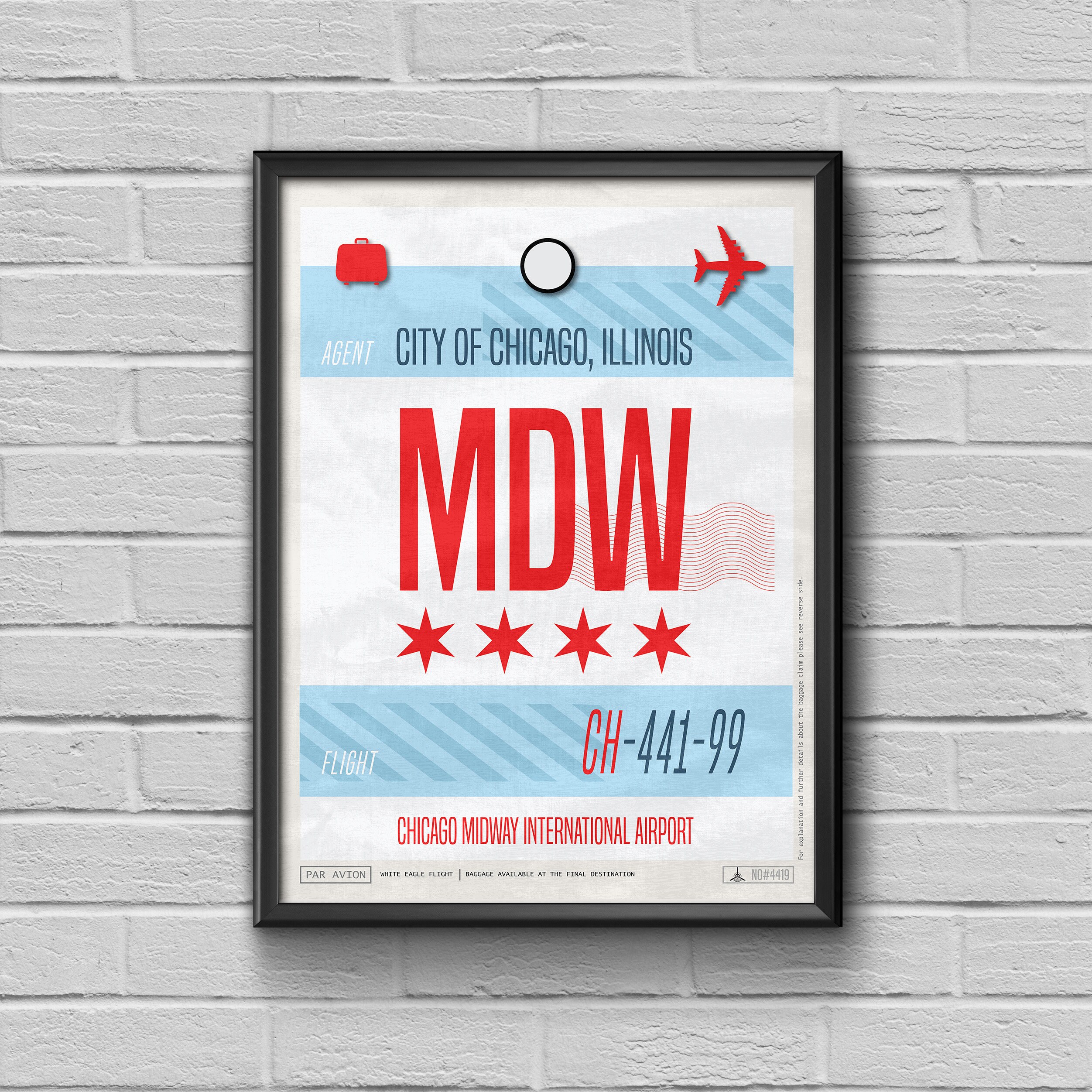 Chicago Airport Code Illinois Travel Poster Midway Luggage | Etsy