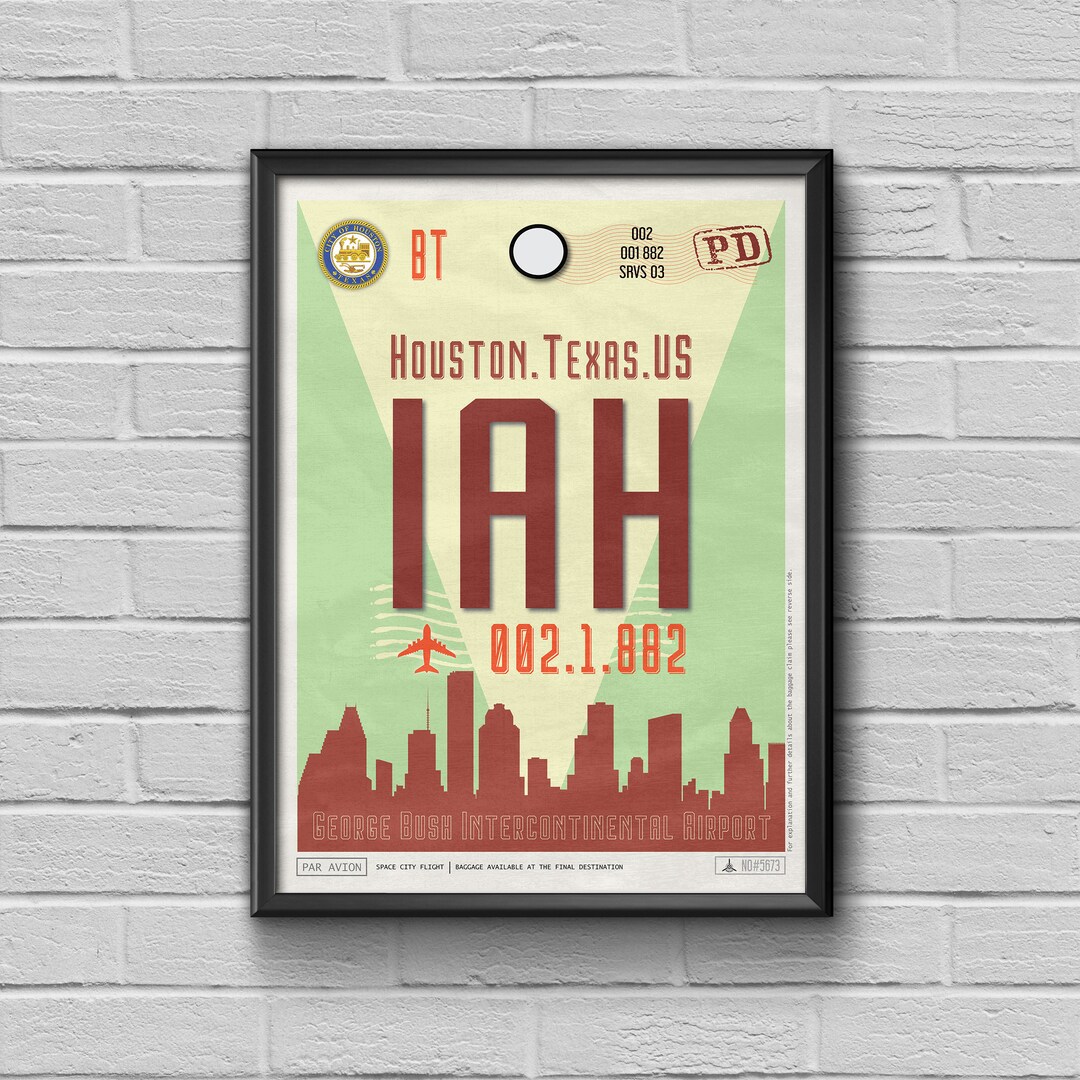 Houston Airport Tag, Texas Travel Poster, IAH Luggage Tag, Houston ...