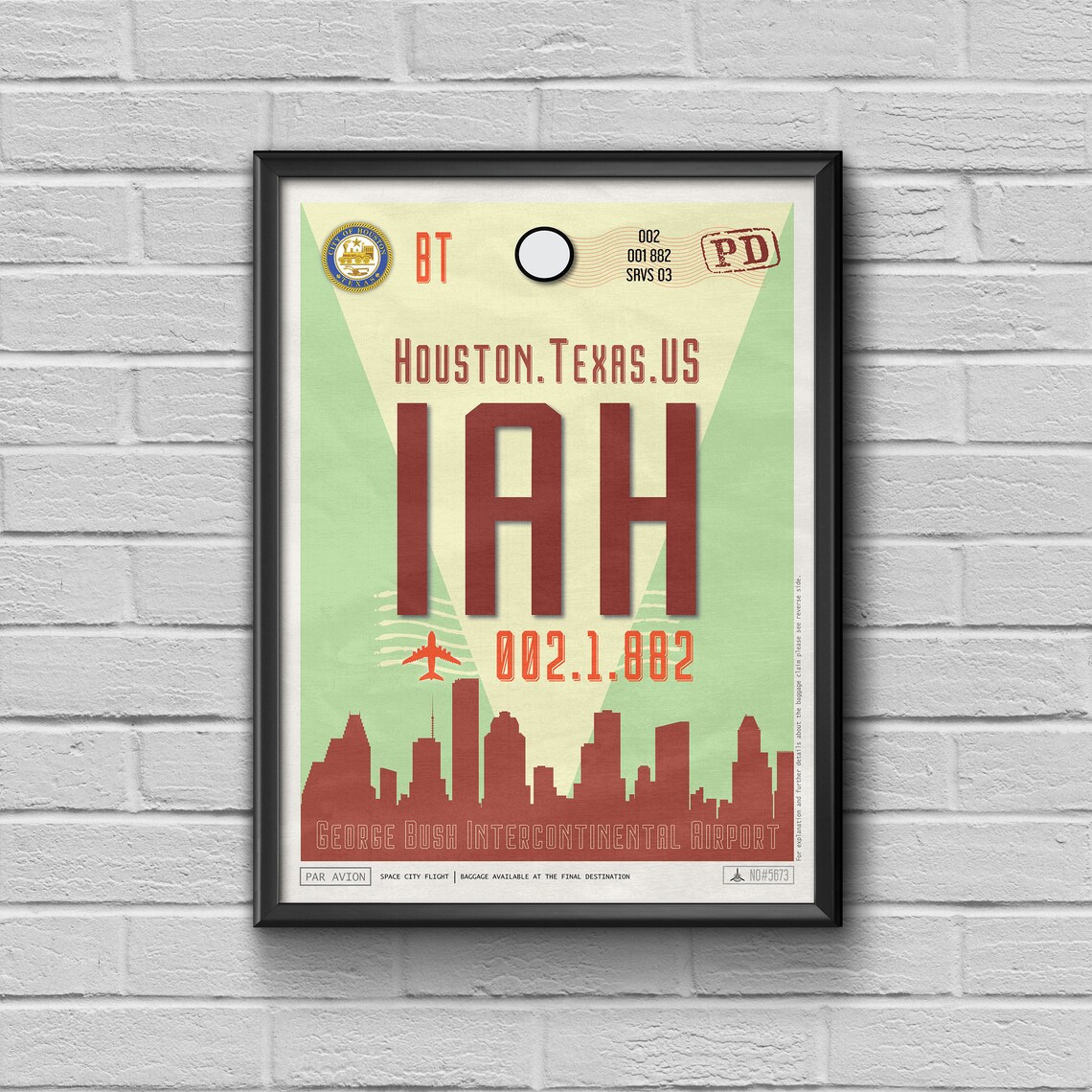 Houston Airport Tag Texas Travel Poster IAH Luggage Tag | Etsy
