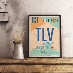 Tel Aviv Airport Code, Israel Travel Poster, TLV Luggage Tag, Tel Aviv ...