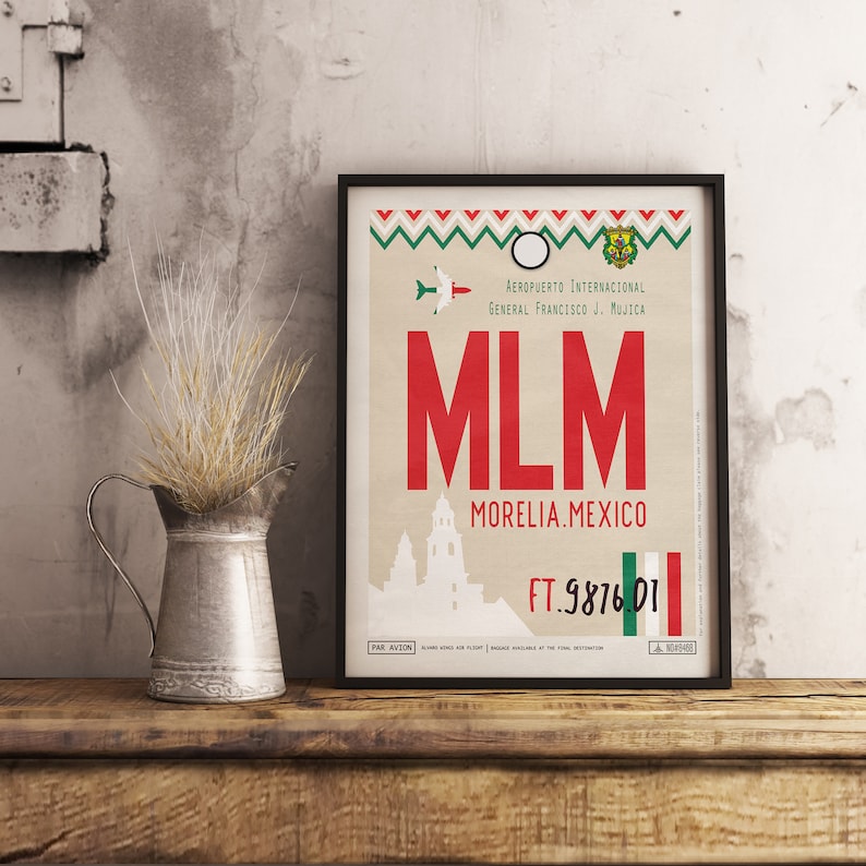 Morelia Airport Tag Mexico Travel Poster MLM Airport Code | Etsy
