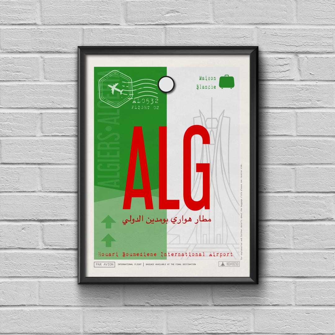Algeria Airport Tag, ALG Airport Code, Vintage Poster, Travel Art ...