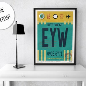 Key West Airport Tag Florida Travel Poster EYW Airport Code | Etsy