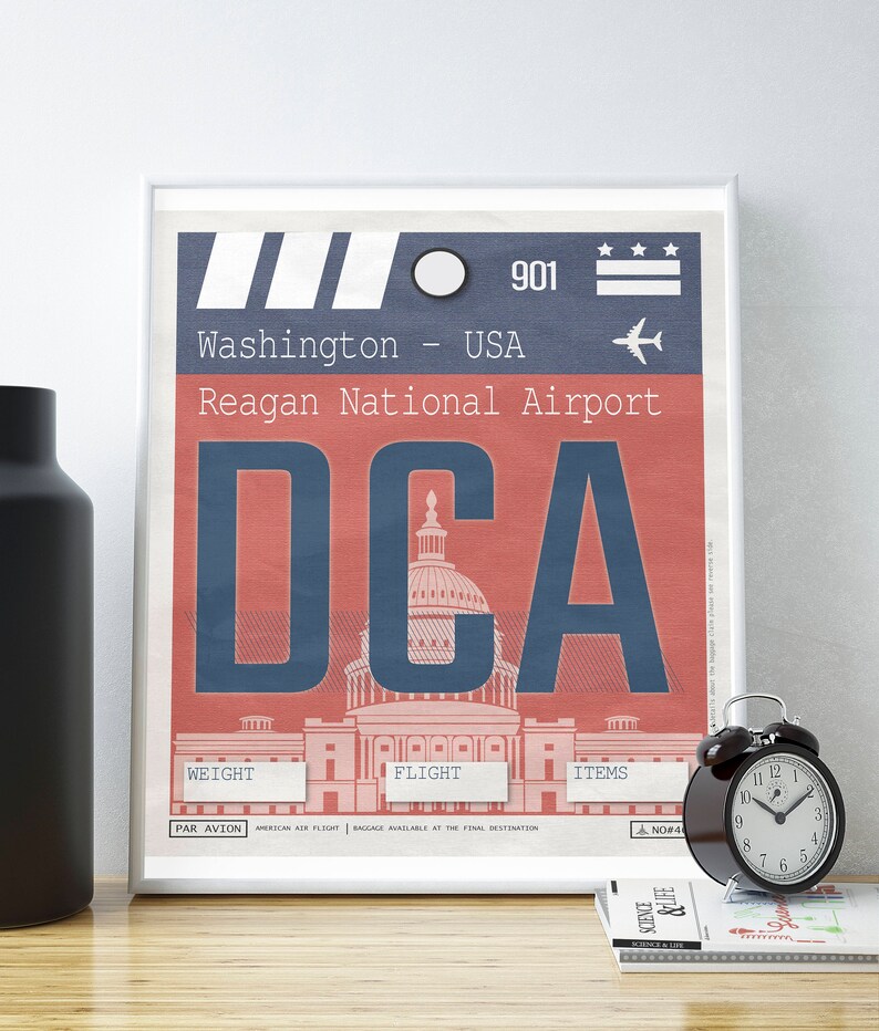 Washington DC Airport Tag USA Travel Poster Washington - Etsy