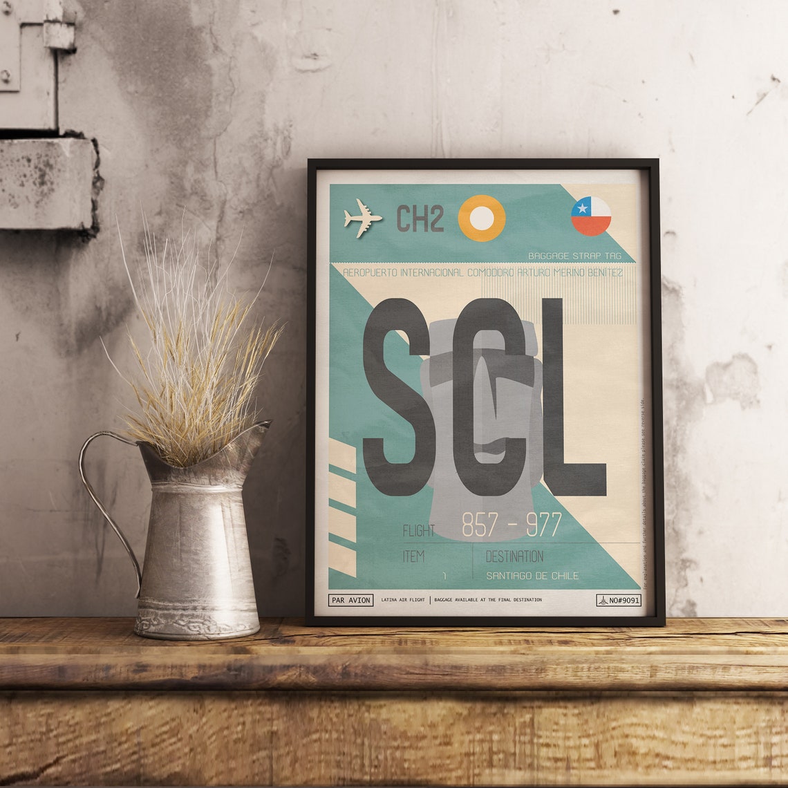 Santiago Luggage Tag Chile Travel Poster Airport Tag Print | Etsy