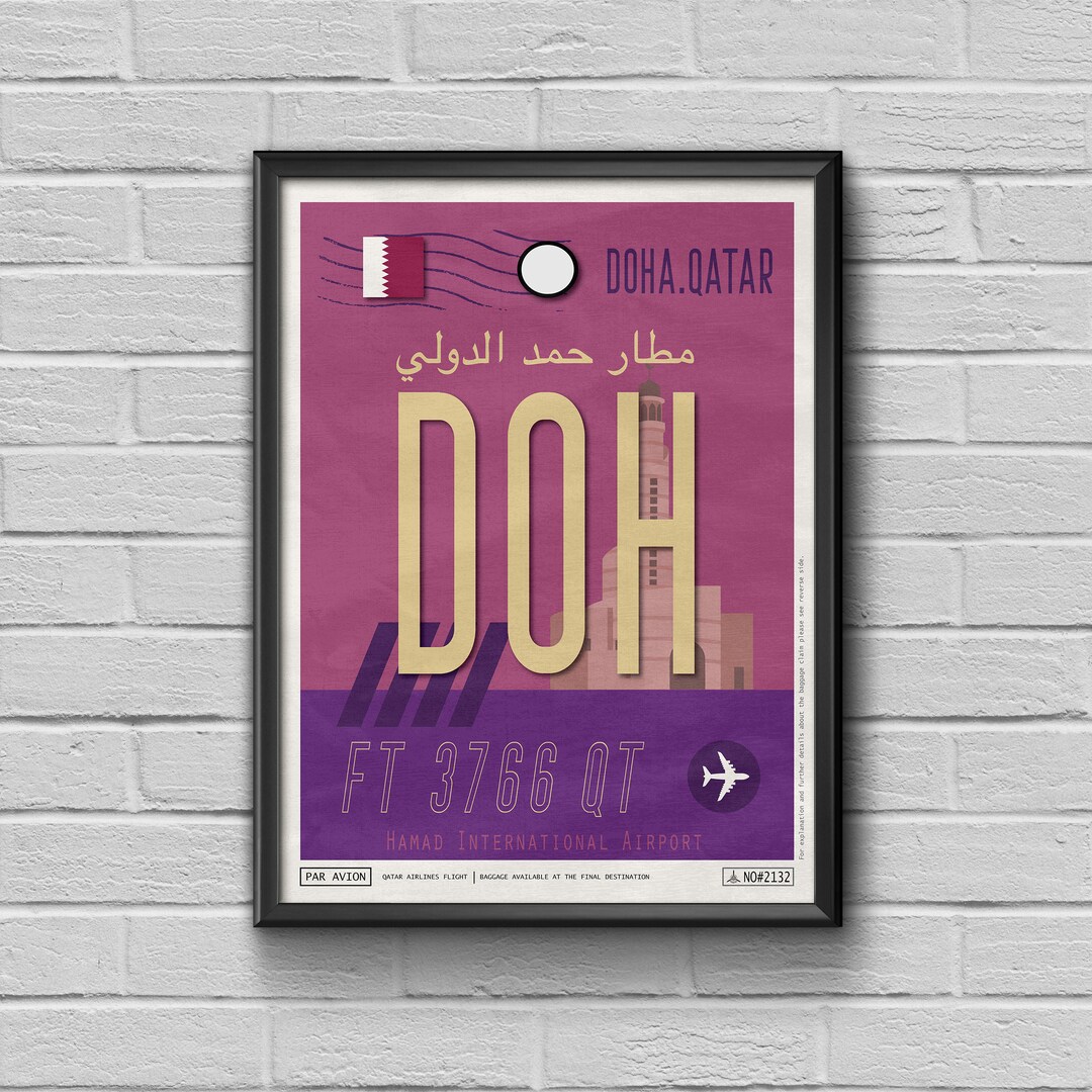 Doha Airport Tag, Qatar Travel Poster, DOH Airport Code, Mosque Framed ...