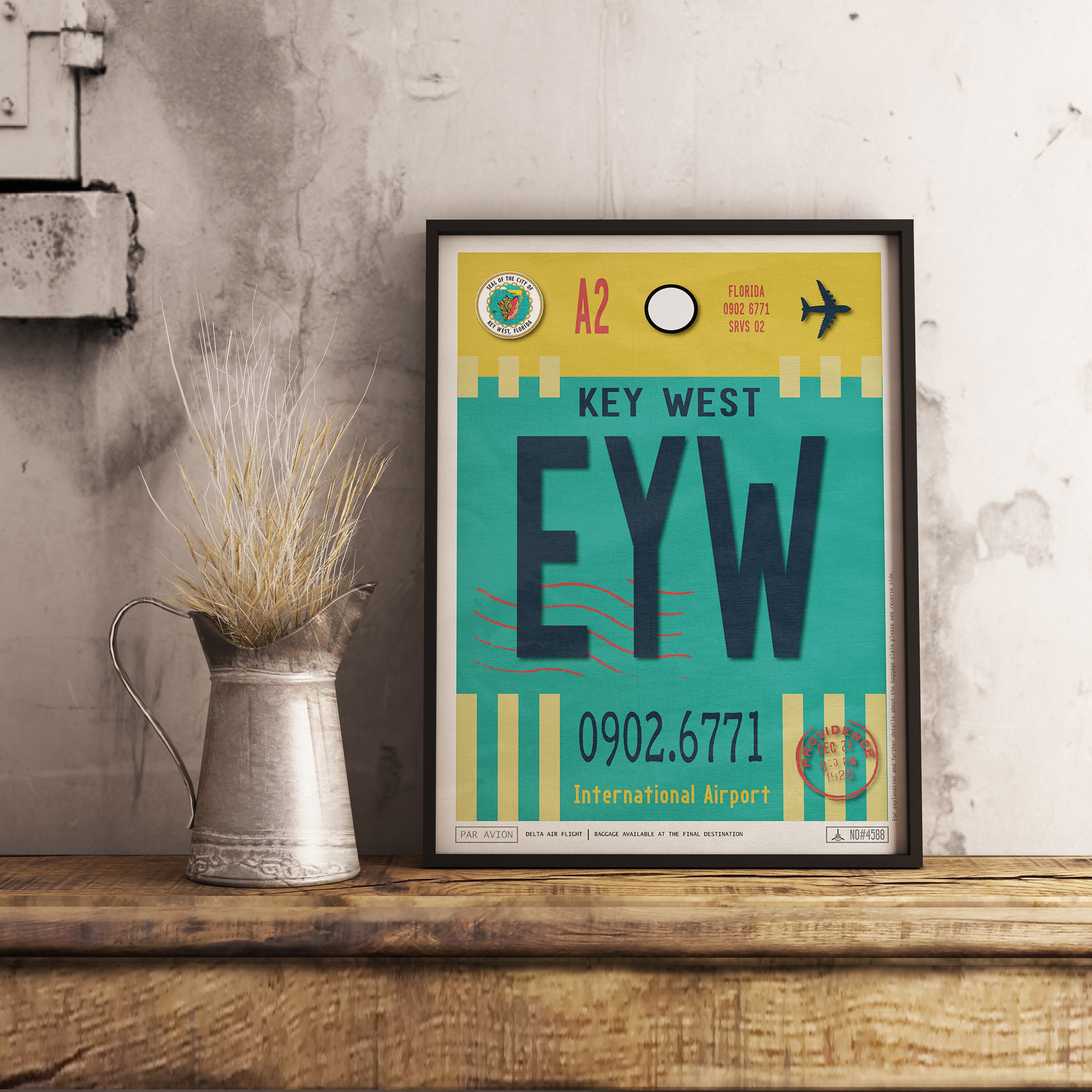 Key West Airport Tag Florida Travel Poster EYW Airport Code | Etsy