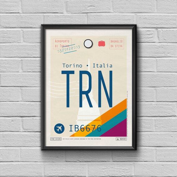 Torino Airport Tag Italy Travel Poster TRN Airport Code - Etsy
