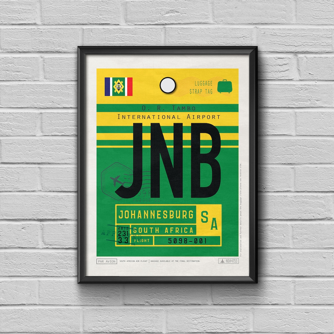 Johannesburg Airport Tag, South Africa Travel Poster, JNB Airport Code ...