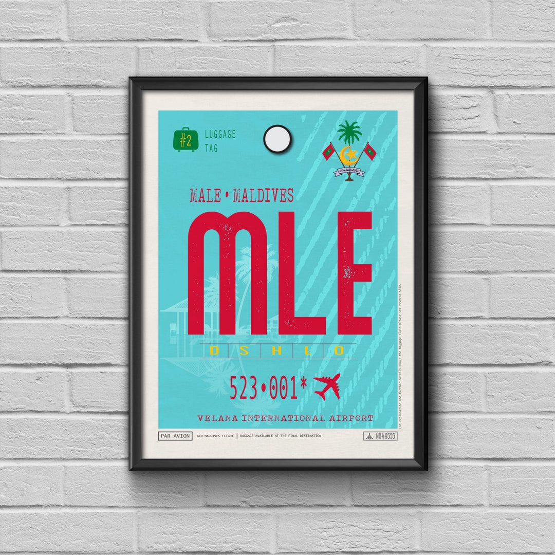 Male Airport Tag, Maldives Travel Poster, MLE Airport Code, Maldives ...