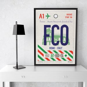 Rome Luggage Tag Print, Italy Framed Art Travel Decor, FCO Airport Code ...