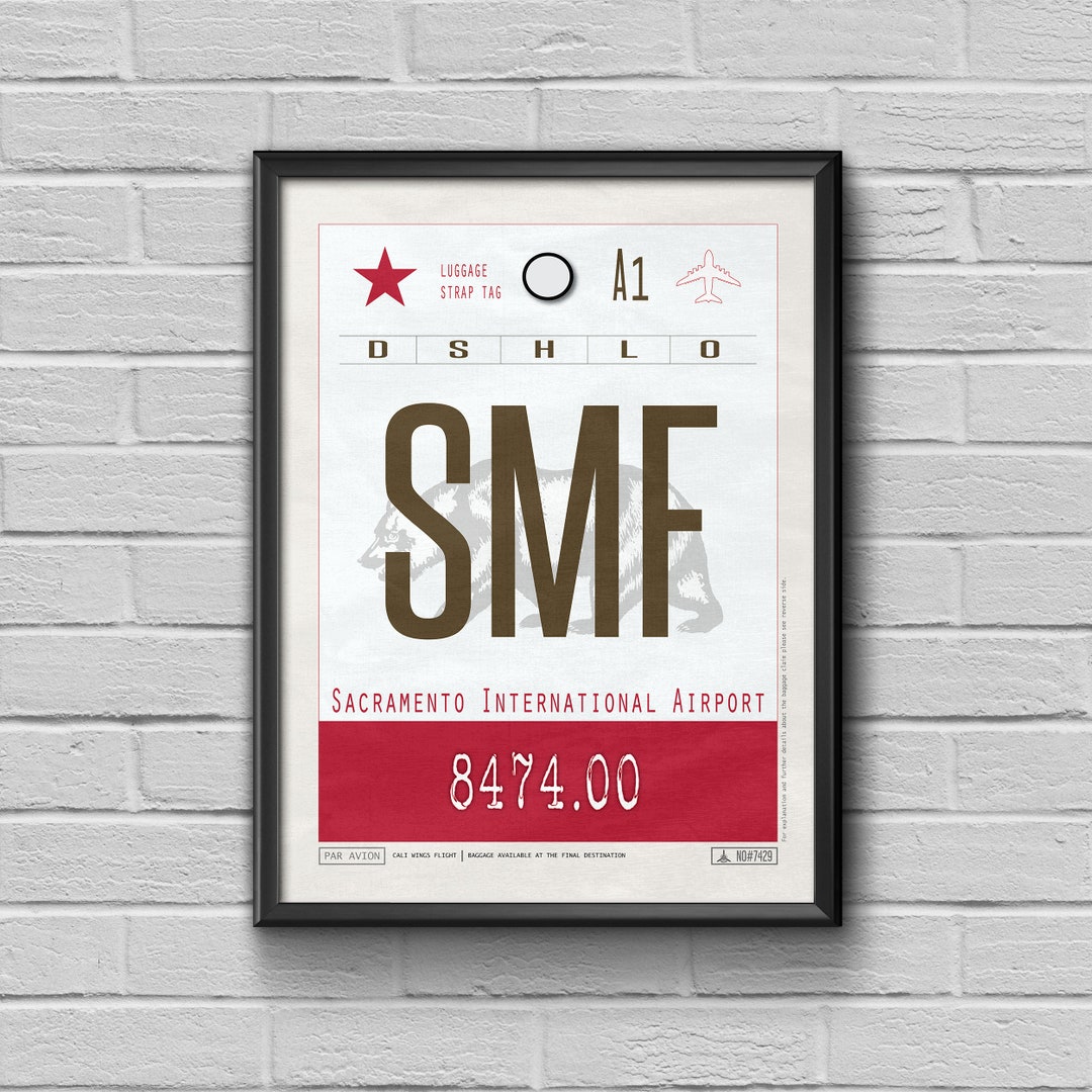 Sacramento Airport Tag, California Travel Poster, SMF Airport Code ...