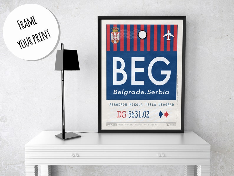 Belgrade Airport Tag Serbia Travel Poster BEG Airport Code - Etsy