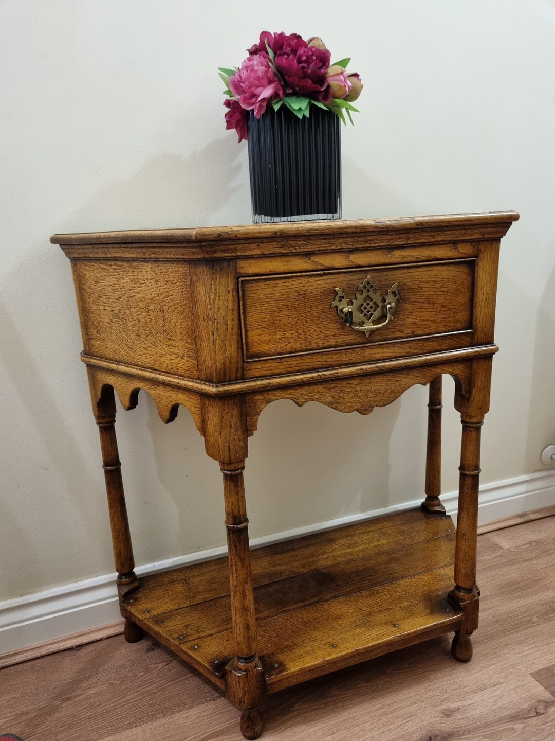 Antique Reproduction Vintage Solid Oak Side Hall Console Table - Etsy