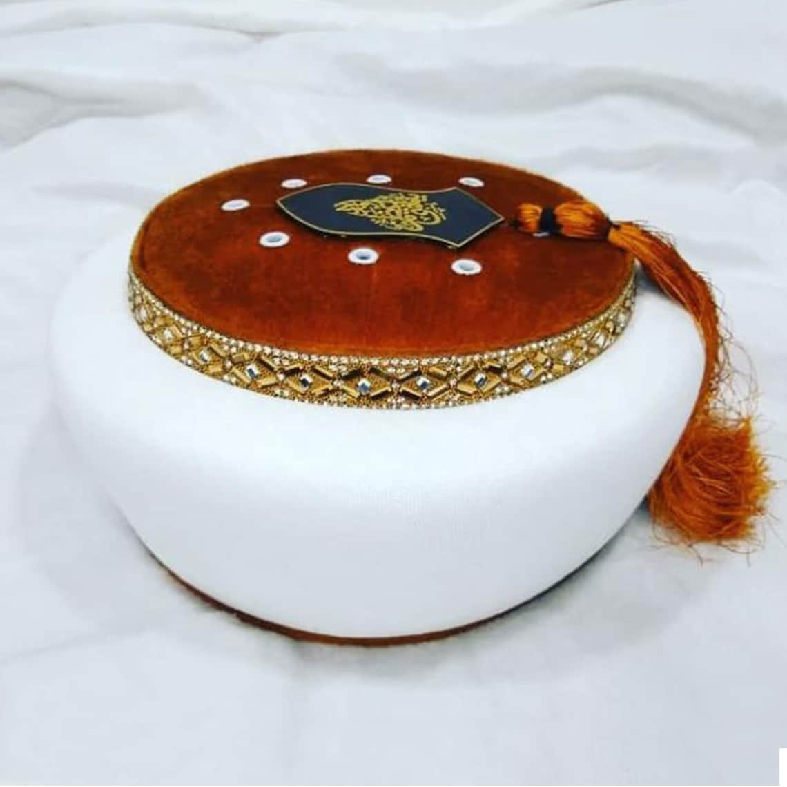 Turkish Turban Cap in White Mustard Yellow Color, Turkish Imamah Hat ...