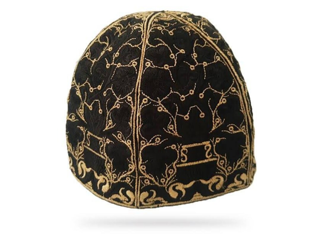 Handmade Black Flower Islamic Turkish Cap , Turban Cap in Golden, Kufi ...