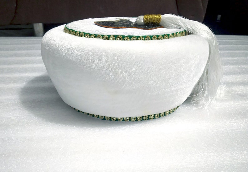 Buy Turkish Imamah White Green Border Cap Muslim Imama Velvet Online in ...
