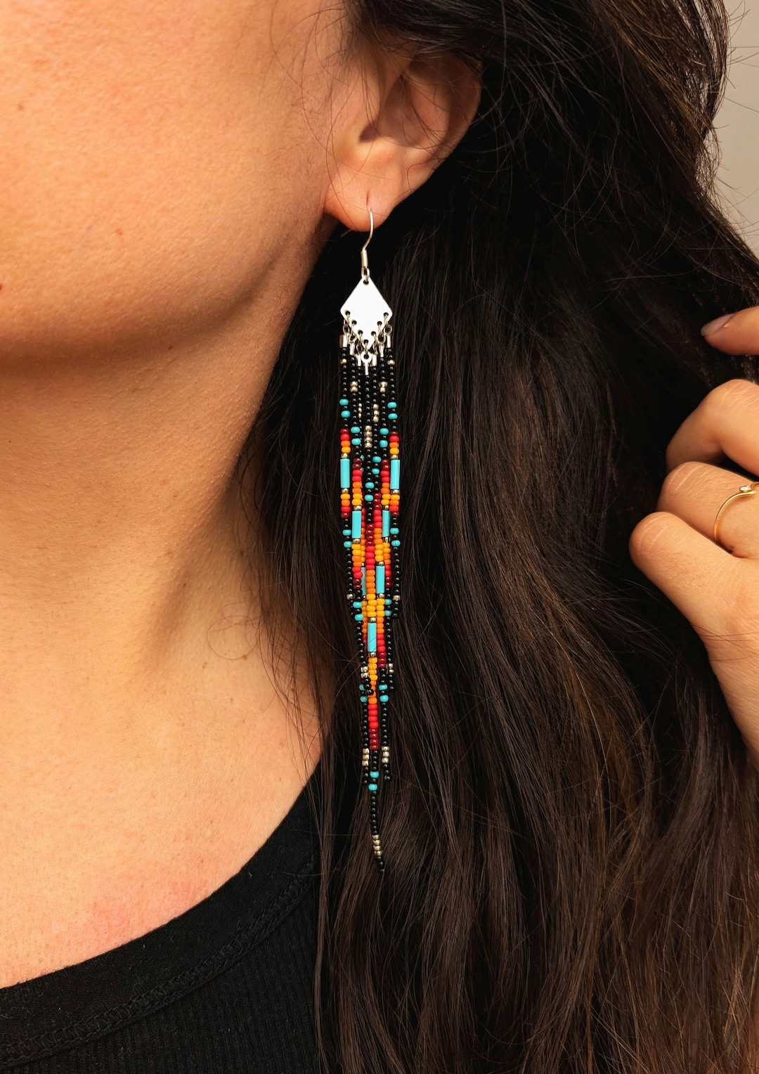 Native American Style Earrings | 7 In. Long | Beaded Earrings ...