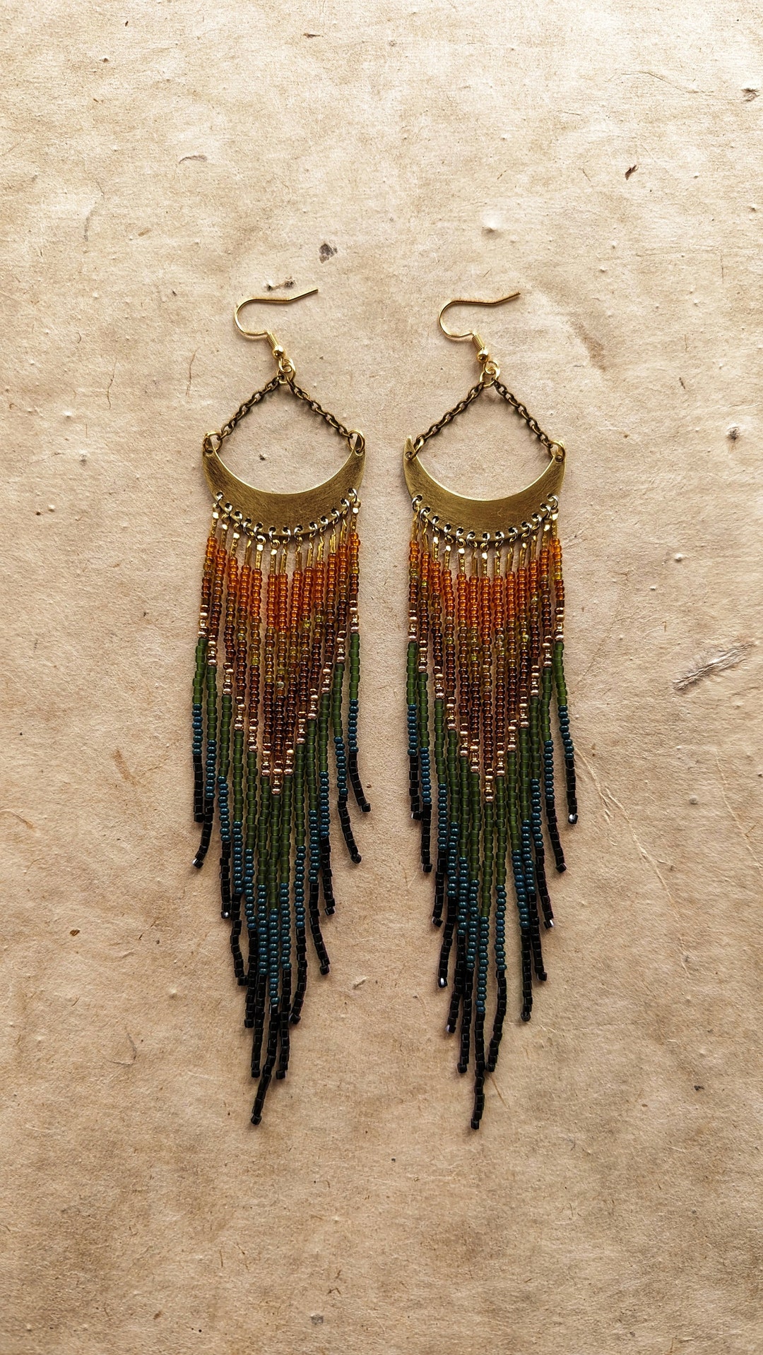 Crescent Moon Beaded Earrings: Handmade Artisan Jewelry, 7 In. Long - Etsy